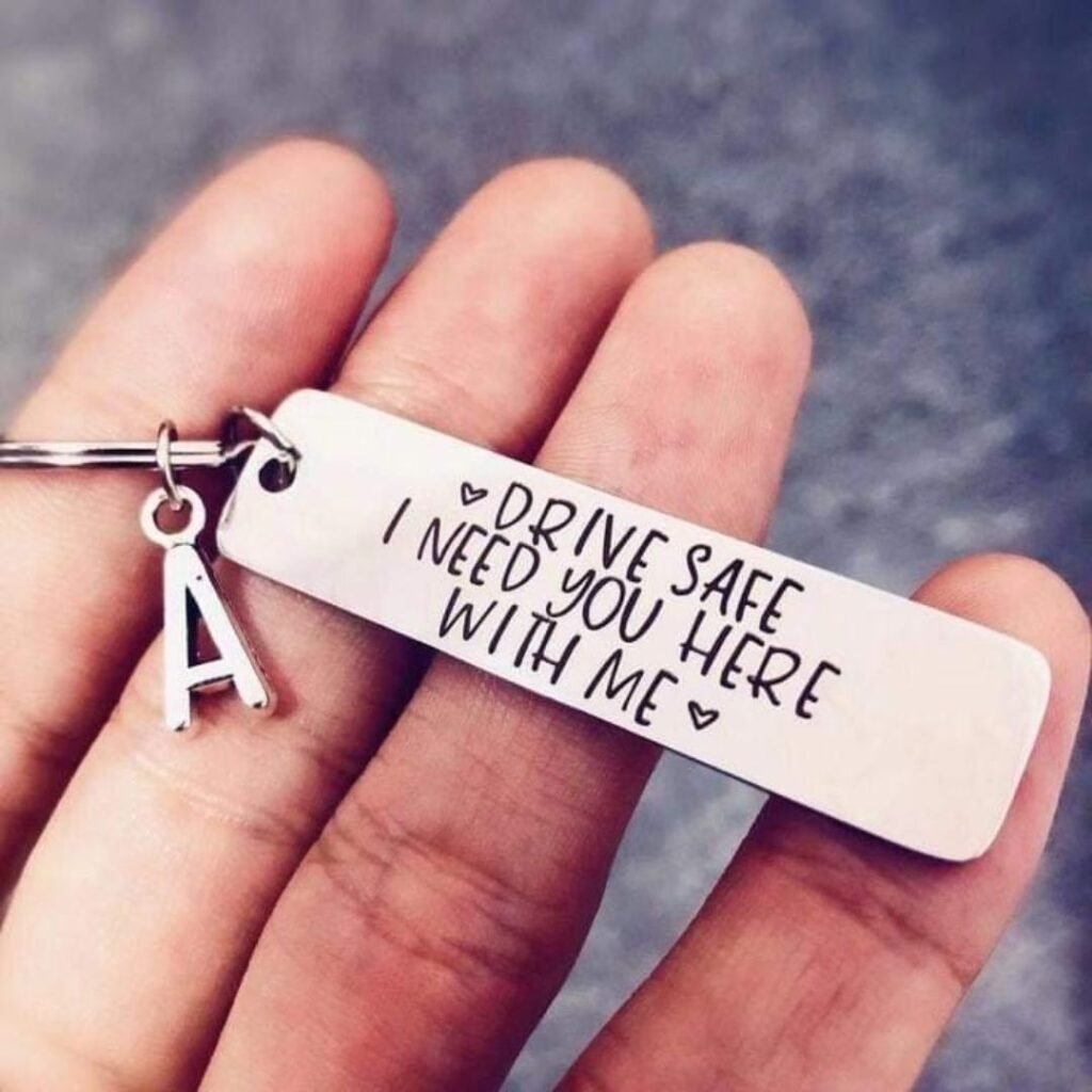 Personalized Drive Safe keychain with Letter - ThePreciousGifts.in